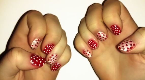 Alternating red and white spotty nail art - Strikeapose